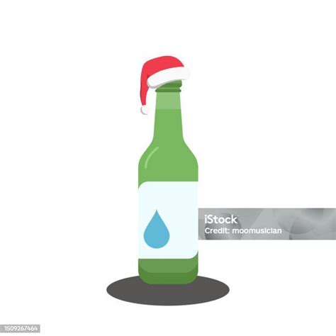 크리스마스 산타 모자를 쓴 소주의 플랫 아이콘 한국산 유명한 맑고 무색의 증류 음료입니다 0명에 대한 스톡 벡터 아트 및 기타 이미지 0명 Soju 갈색 Istock