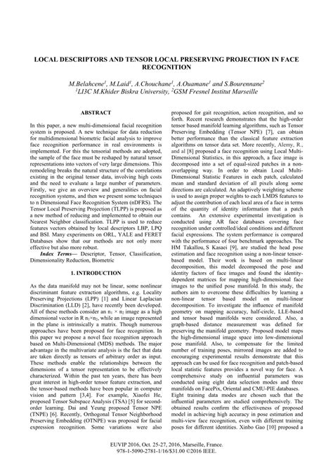 Pdf Local Descriptors And Tensor Local Preserving Projection In Face Recognition