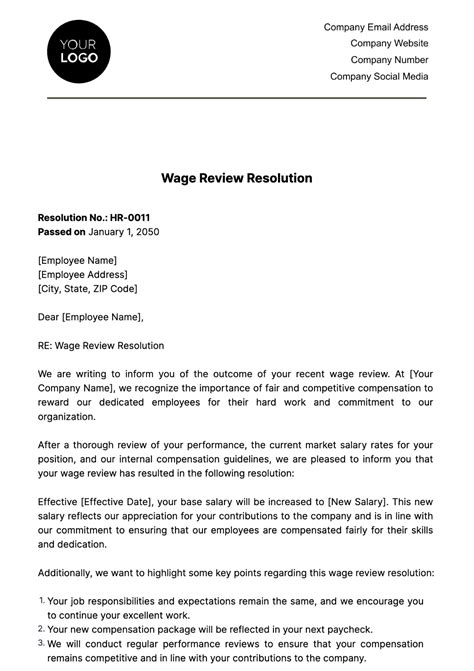 Free Wage Review Resolution Hr Template To Edit Online