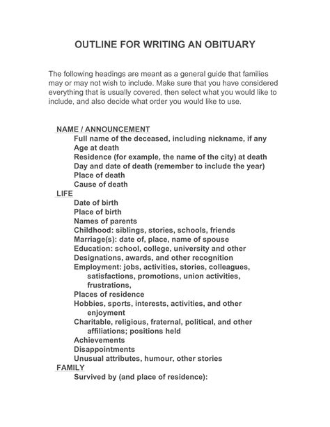 Obituary Wording Sample