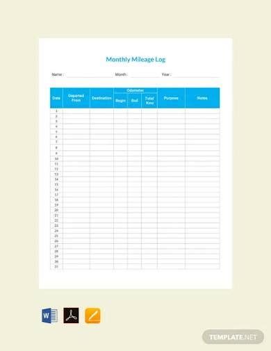 FREE 17 Sample Mileage Log Templates In MS Word MS Excel Pages Numbers Google Docs