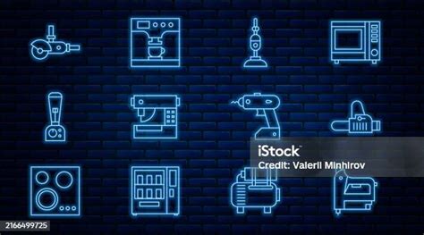 세트 라인 전기 건설 스테이플러 전기 톱 진공 청소기 재봉틀 믹서기 앵글 그라인더 무선 드라이버 및 커피와 컵 아이콘 벡터 가사 집안일에 대한 스톡 벡터 아트 및 기타
