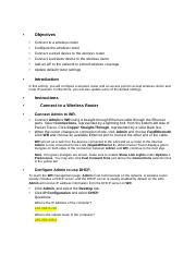 Lab Docx Objectives Connect To A Wireless Router Configure The Wireless Router