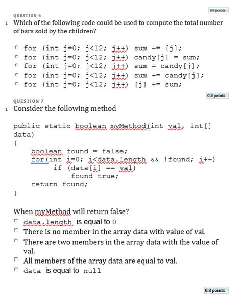 Solved 0 8 Points QUESTION 6 1 Which Of The Following Code Chegg Com