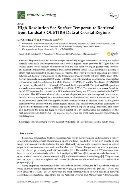 Pdf High Resolution Sea Surface Temperature Retrieval From Landsat 8 Oli Tirs Data At Coastal