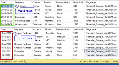 filter real time error rows from csv to sql database table in azure