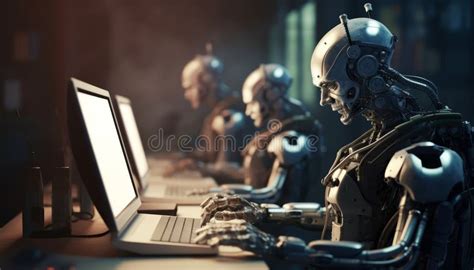 The Robot Automaton Works At The Computer Automation Su Stock