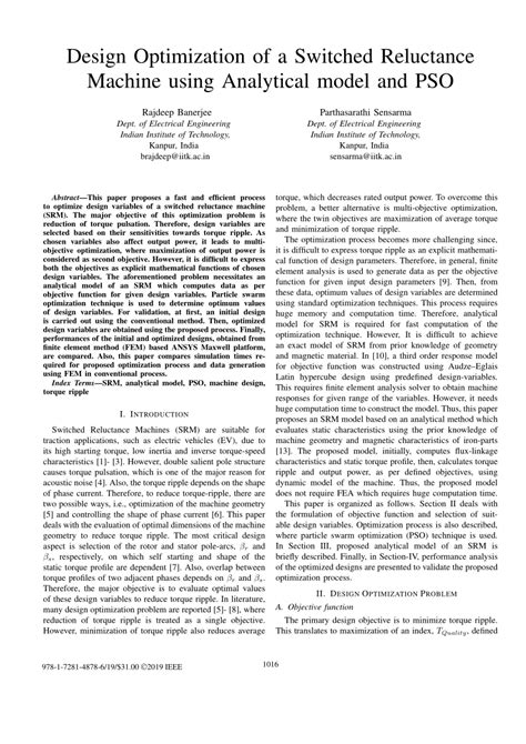 Pdf Design Optimization Of A Switched Reluctance Machine Using Analytical Model And Pso