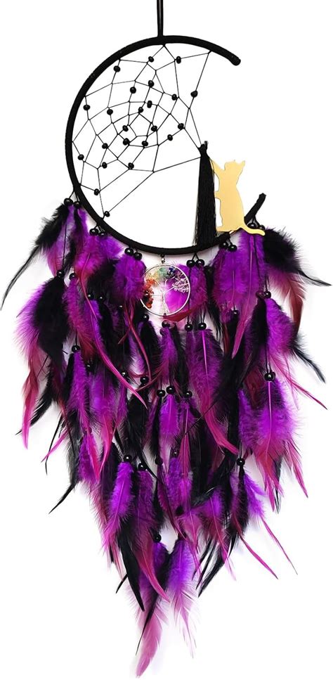 Soyuzu Moon Dream Catcher Black And Purple Feather Dream Catchers With Crystal Tree