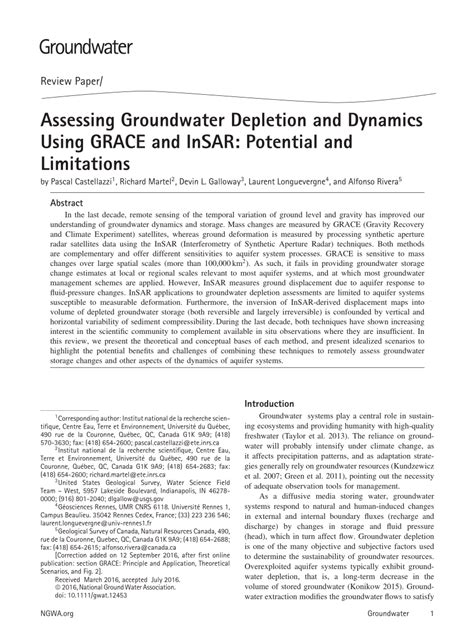 Pdf Assessing Groundwater Depletion And Dynamics Using Grace And Insar Potential And Limitations