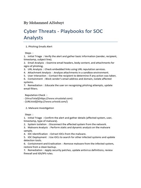 Soc Playbook Pdf Malware Denial Of Service Attack
