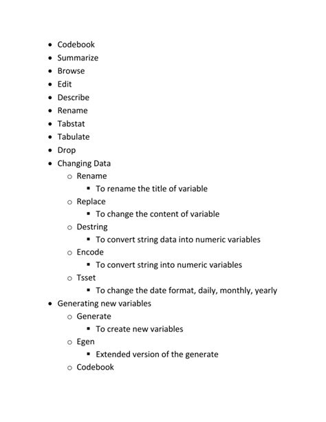 Stata Codebook Data Manipulation Analysis Commands