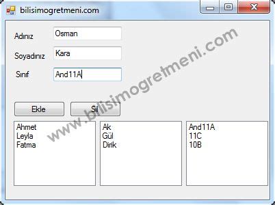 C Örnekleri Listboxa Eleman Ekleme Seçilen Elemanı Silme Bilişim Teknolojileri Alanı