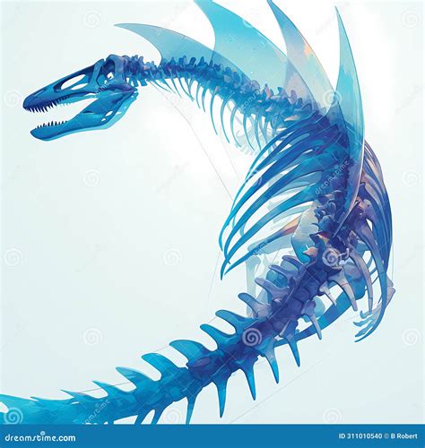 Elasmosaurus Skeleton Vintage Illustration Cartoon Vector 163212963