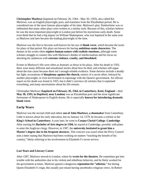 Christopher Morlow Bio Pdf Christopher Marlowe