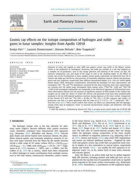 Pdf Cosmic Ray Effects On The Isotope Composition Of Hydrogen And Noble Gases In Lunar Samples