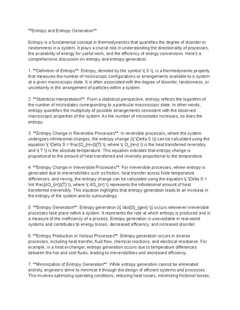 Entropy And Entropy Generation Entropy And Entropy Generation Entropy Is A Fundamental Concept