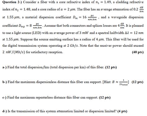 Solved Question Consider A Fiber With A Core Refractive Chegg