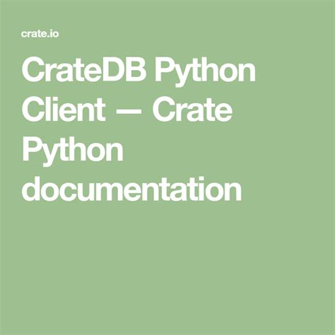 Cratedb Python Client — Crate Python Documentation