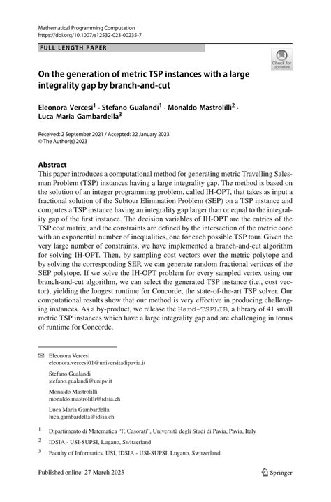 Pdf On The Generation Of Metric Tsp Instances With A Large Integrality Gap By Branch And Cut
