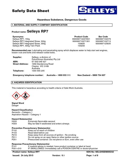 Msds Rp7 En Download Free Pdf Dangerous Goods Toxicity