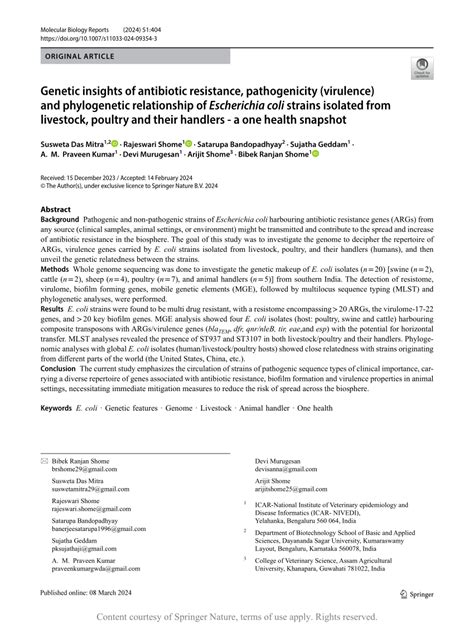 Genetic Insights Of Antibiotic Resistance Pathogenicity Virulence And Phylogenetic