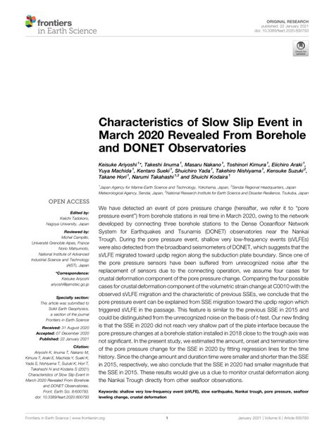 Pdf Characteristics Of Slow Slip Event In March 2020 Revealed From