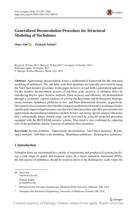 Generalized Deconvolution Procedure For Structural Modeling Of Turbulence Request Pdf