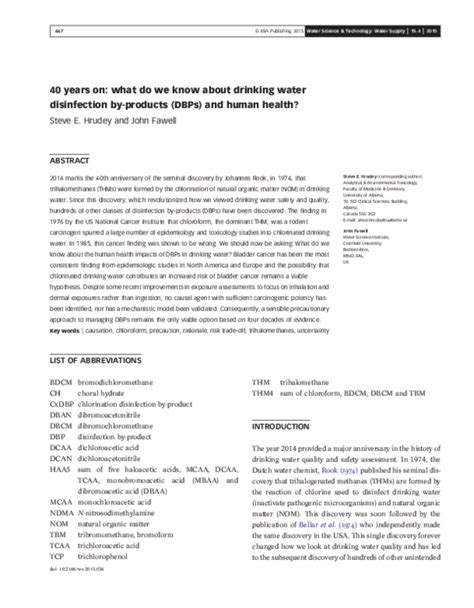 Pdf 40 Years On What Do We Know About Drinking Water Disinfection By Products Dbps And
