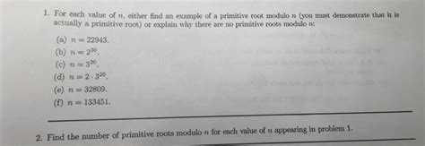 solved for each value of n either find an example of a