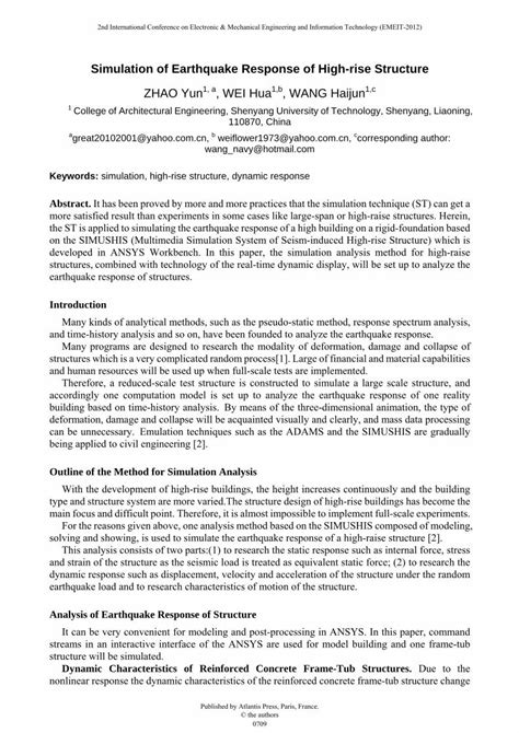 Pdf Simulation Of Earthquake Response Of High Rise Structure