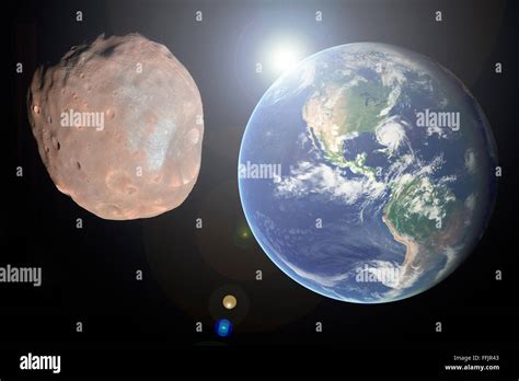 Big Asteroid Closing To The Earth Planet Apocalypse Concept Elements