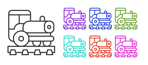 검은 선 빈티지 기관차 아이콘은 흰색 배경에 분리되어 있습니다 증기 기관차 아이콘을 화려하게 설정합니다 벡터 3차원 형태에 대한 스톡 벡터 아트 및 기타 이미지 Istock