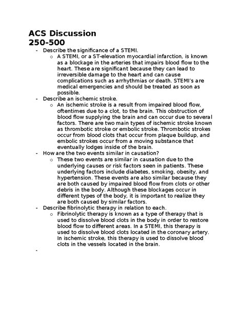 Acs Discussion Acls Acs Discussion 250 Describe The Significance Of A Stemi O A Stemi Or A