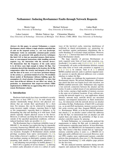 Pdf Nethammer Inducing Rowhammer Faults Through Network Requests