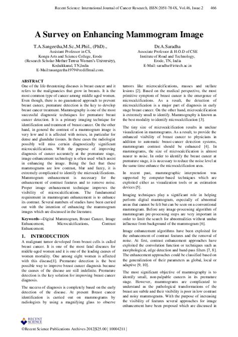Pdf A Survey On Enhancing Mammogram Image