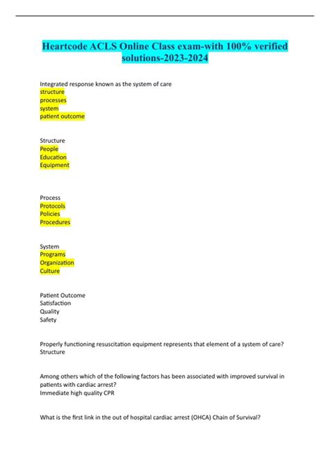 Heartcode Acls Online Class Exam With 100 Verified Solutions