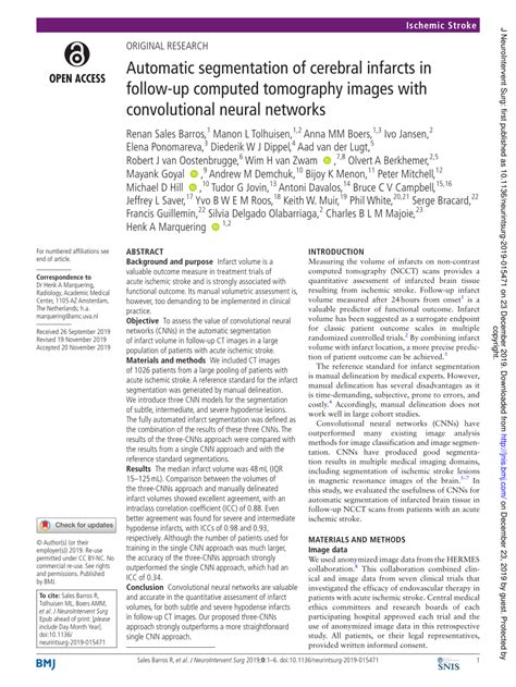 Pdf Automatic Segmentation Of Cerebral Infarcts In Follow Up Computed