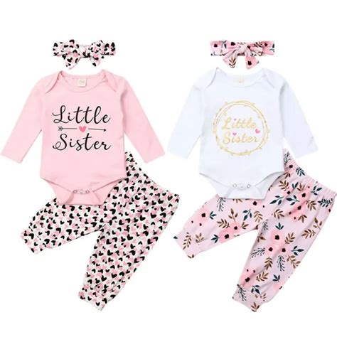 2019 신생아 아기 소녀 Romper 복장 유아 편지 긴 소매 바디 슈트 탑 꽃 바지 머리띠 가을 3pcs 세트 0