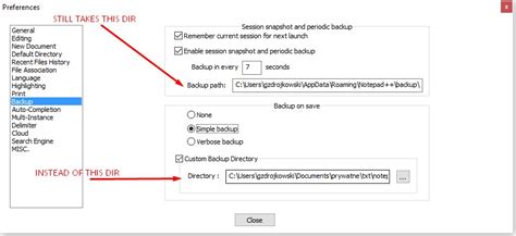 Custom Backup Dir Setting Not Working At All Issue Notepad Plus Plus Notepad