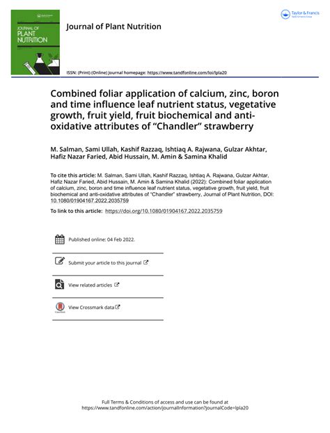 Pdf Combined Foliar Application Of Calcium Zinc Boron And Time