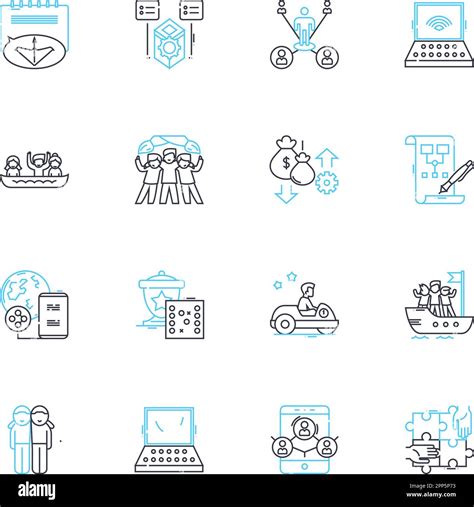 Cohesive Unit Linear Icons Set Collaboration Unity Synergy Cohesion Trust Dependability