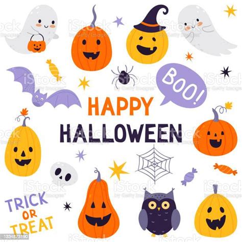 할로윈 축제 세트 손으로 그린 전통적인 기호 세트 호박 유령 올빼미 두개골 박쥐와 사탕 컬렉션 사탕에 대한 스톡 벡터 아트 및 기타 이미지 Istock