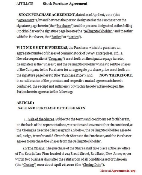 Sample Purchase Agreement Purchase Agreement Agreement Term Sheet
