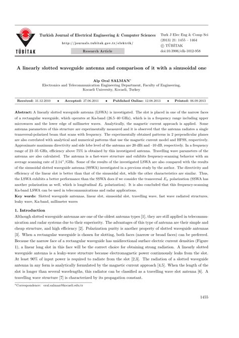 Pdf A Travelling Wave Antenna With Continuous Linear Slot In The Narrow Face Of A Ka Band