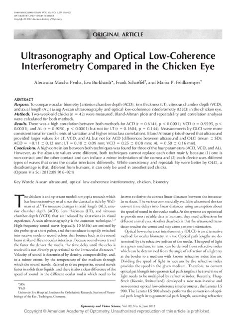 Pdf Ultrasonography And Optical Low Coherence Interferometry Compared In The Chicken Eye