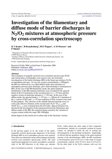 Pdf Investigation Of The Filamentary And Diffuse Mode Of Barrier