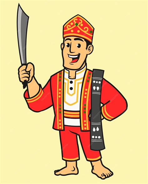 전통 의 옷 을 입은 인도네시아 원주민 말루쿠족 프리미엄 벡터 전통 의 옷 을 입은 인도네시아 원주민 말루쿠족 프리미엄 벡터