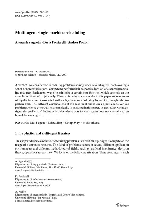 Pdf Multi Agent Single Machine Scheduling