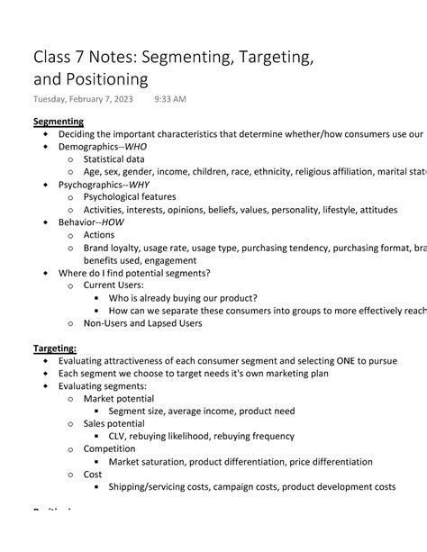 Class 7 Notes Segmenting Targeting And Positioning Segmenting